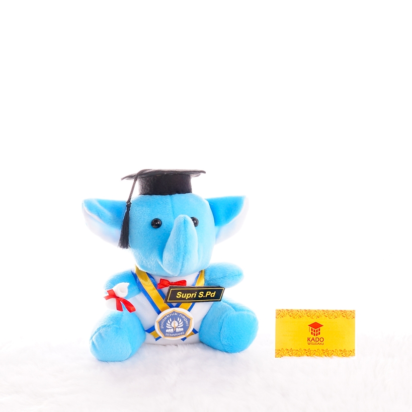 Boneka Wisuda Gajah Biru Elephant - Kado Wisudaku