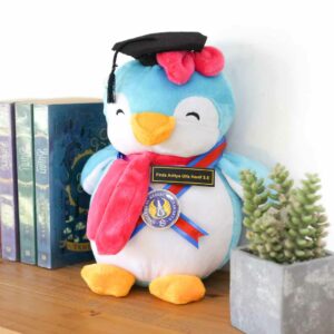 Kado Wisuda Boneka Pinguin Medium Blue Syal - Kado Wisudaku