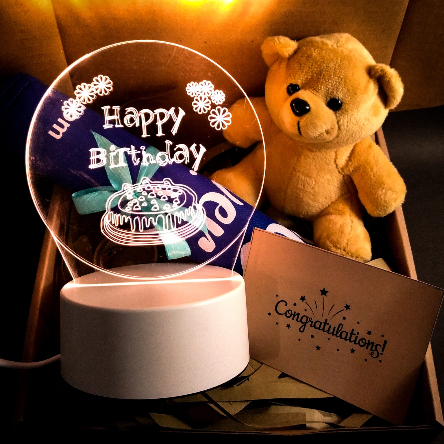 Gift Box Lampu LED Birthday Mini Teddy - Kado Wisudaku